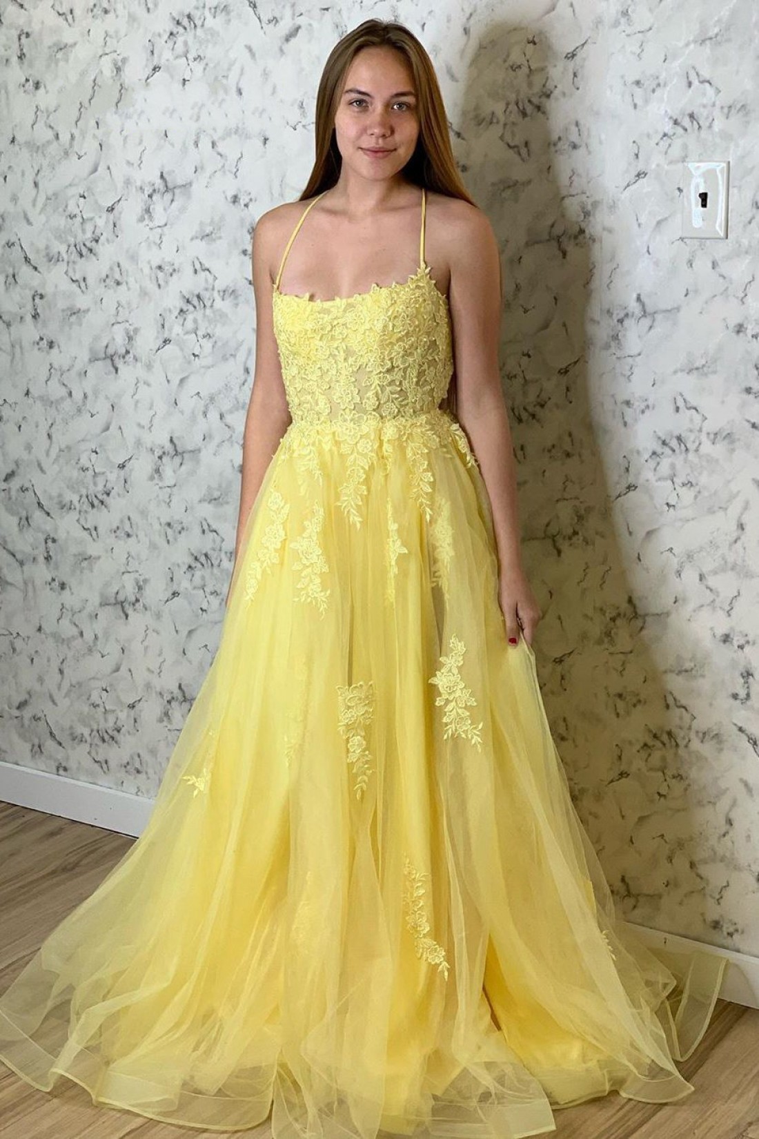 A-Line Tulle and Lace Long Prom Dresses Formal Evening Gowns 601978