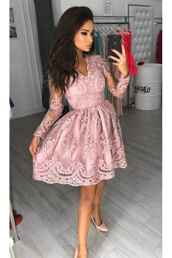 Short Prom Dress Long Sleeves Homecoming Dresses Graduation Party ...