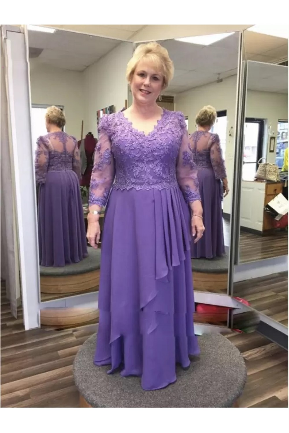 Elegant Long Purple Chiffon and Lace Mother of the Bride Dresses with ...