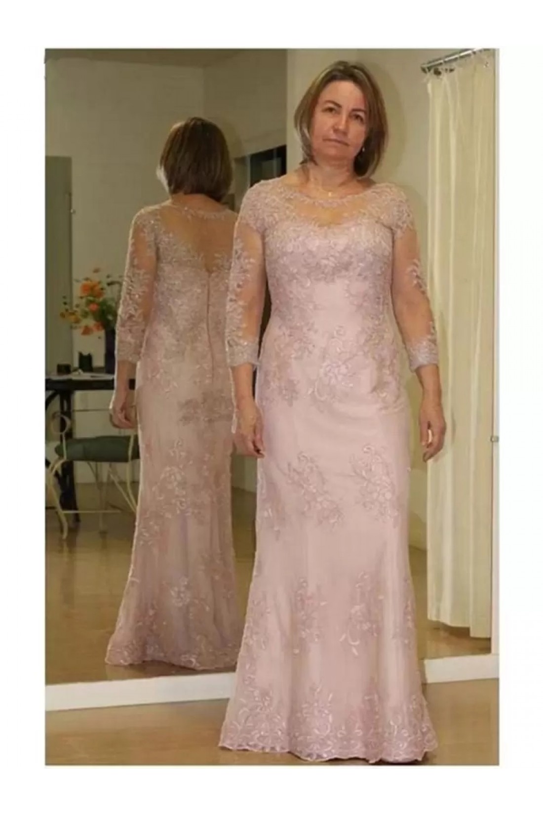 Elegant Lace Mother of the Bride Dresses with Sleeves 702101