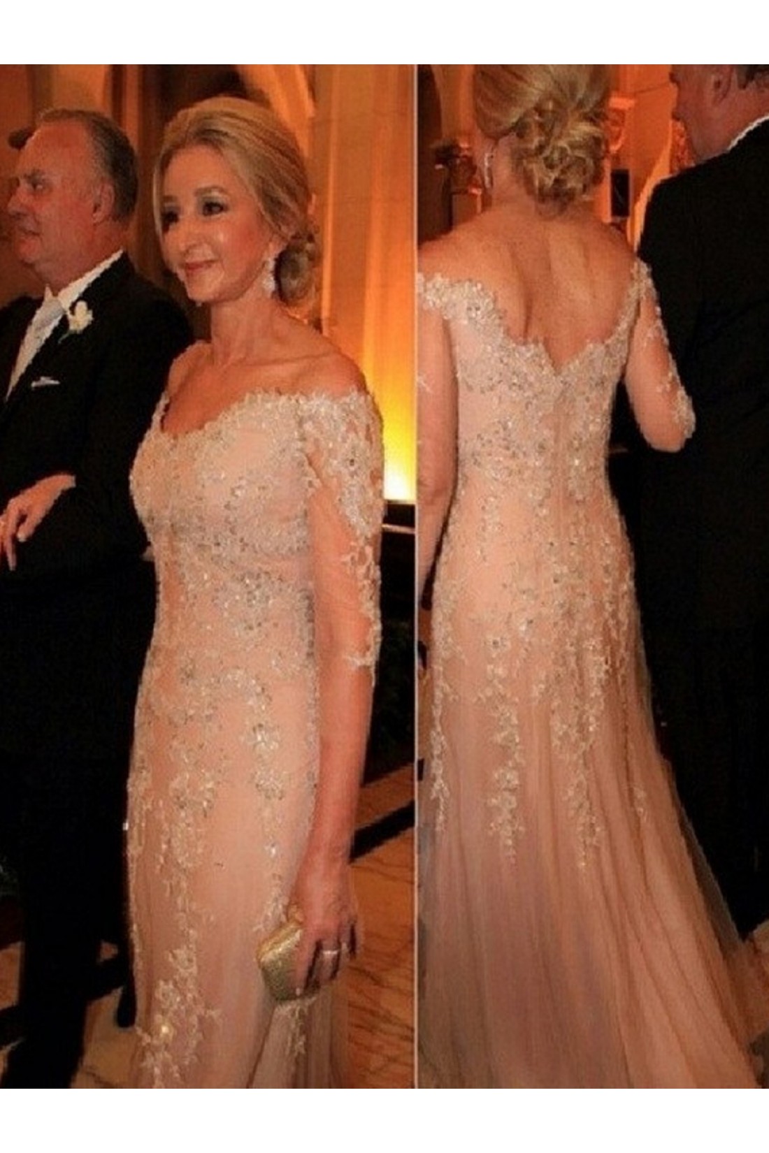 Elegant Lace Tulle Off-the-Shoulder 3/4 Length Sleeves Long Mother of ...